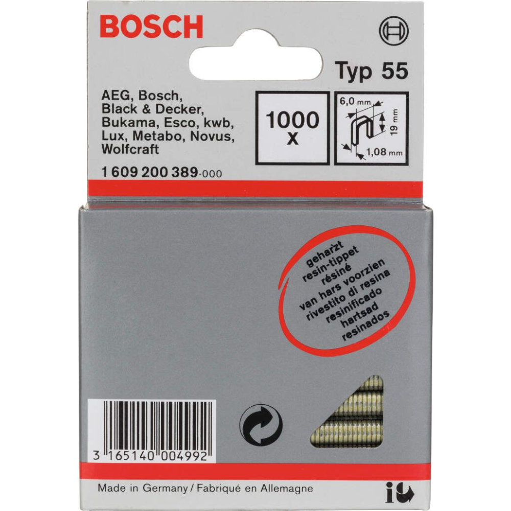 Bosch - Spajalica sa uskim leđima tip 55 obložena smolom 6 x 1,08 x 19 ...