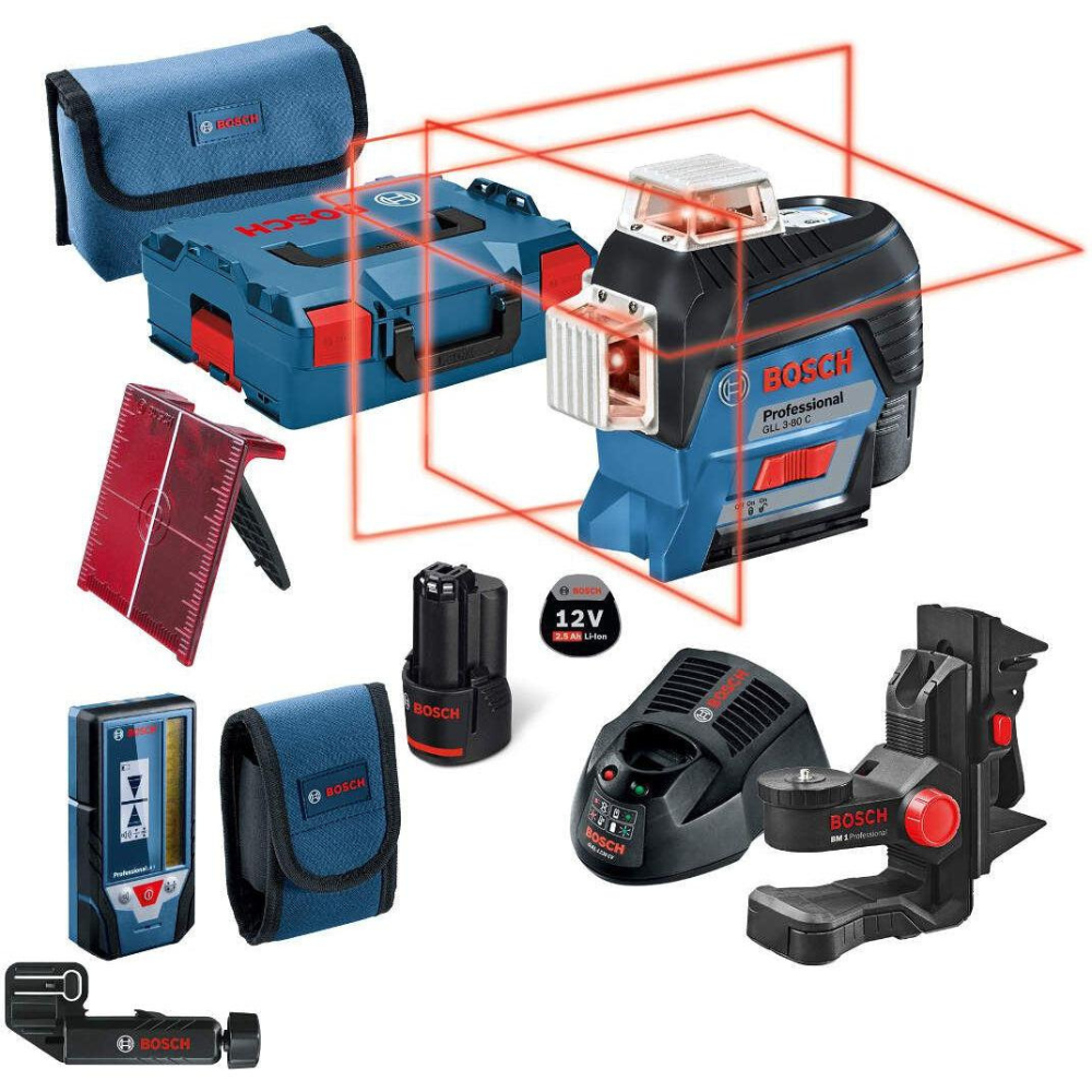 Bosch - Linijski laser GLL 3-80 C + BM 1 + LR 7 + BM 1 nosač sa 1×2.0Ah ...